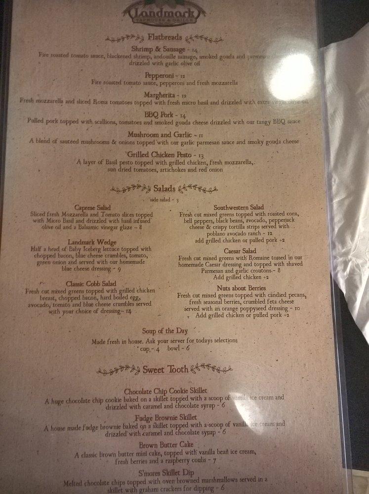 Menu at Landmark Taphouse and Grille pub & bar, Three Rivers