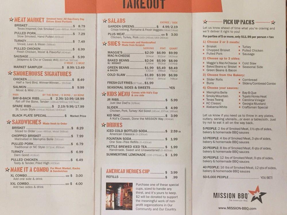 Menu at MISSION BBQ, Novi