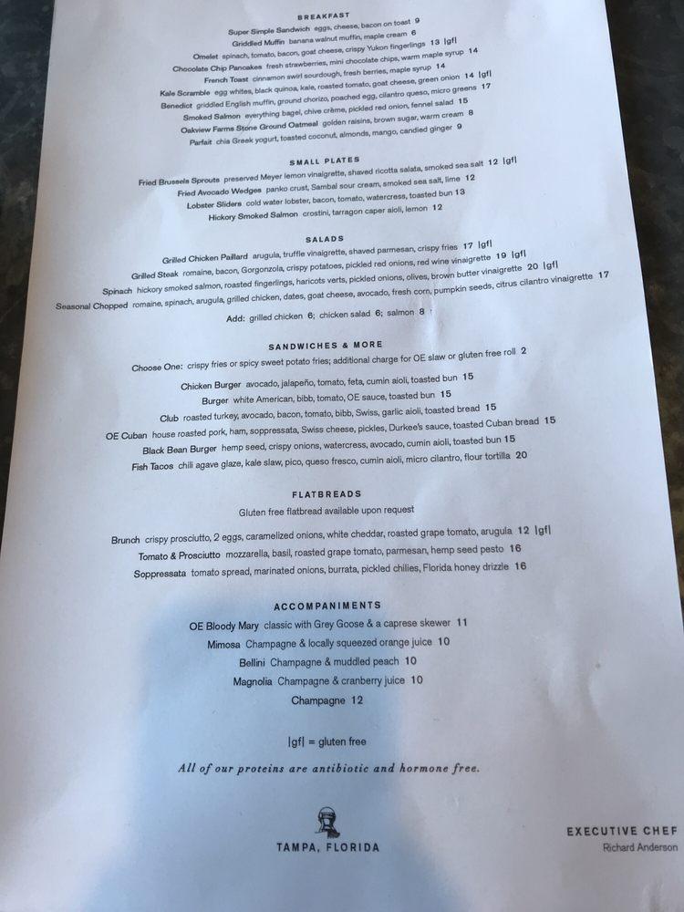 Menu at Oxford Exchange restaurant, Tampa