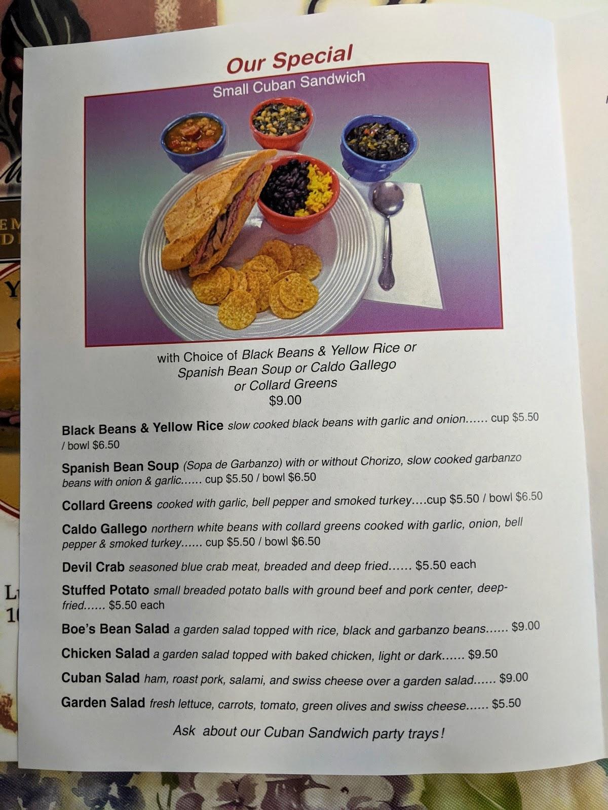 Menu at The Museum Cafe, Homosassa