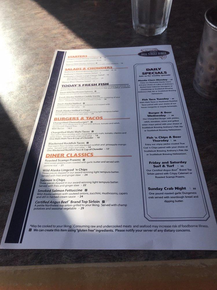 Menu at Anthony's Pier 66 & Bell Street Diner restaurant, Seattle