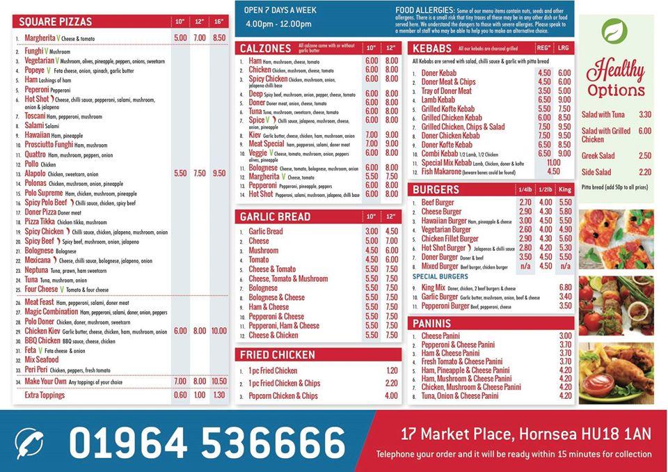 Menu at Hornsea Turkish Delight restaurant, Hornsea