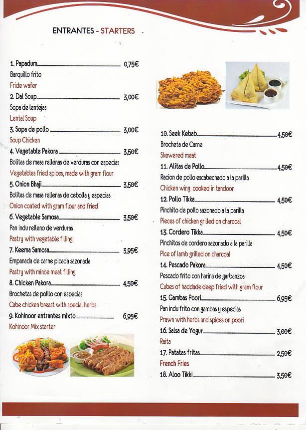 Kohinoor Indian Tandoori Restaurant Cala Millor Menu at Harvey Horton blog