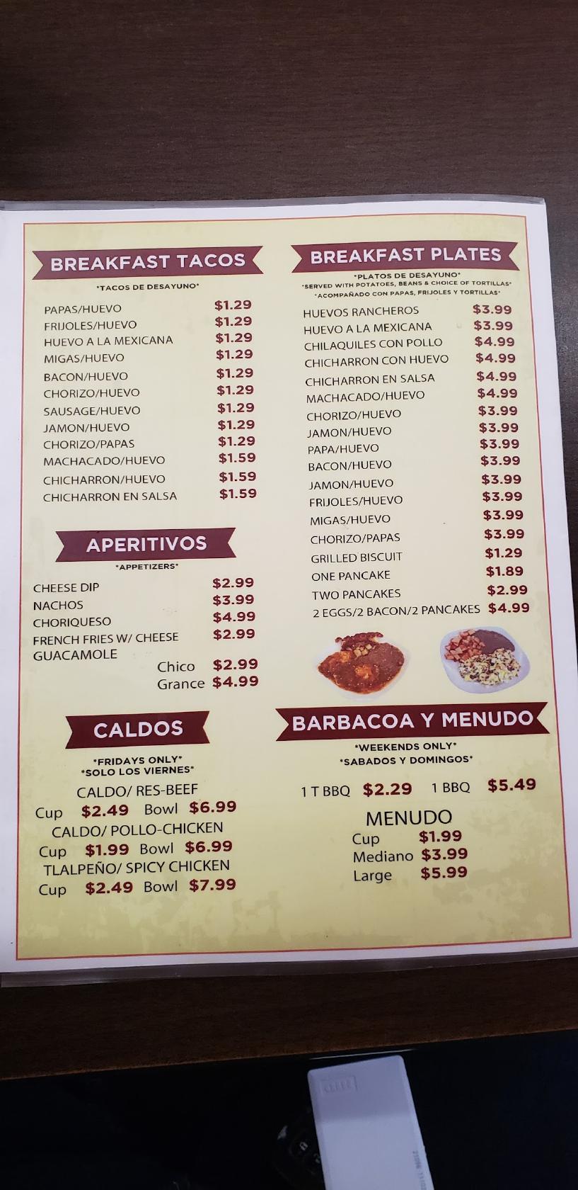 Menu at Mi Chula Restaurant, Edinburg