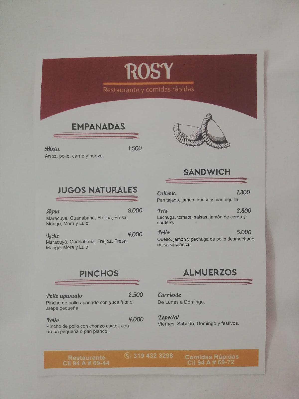 Menu at Restaurante Rosy, Bogotá