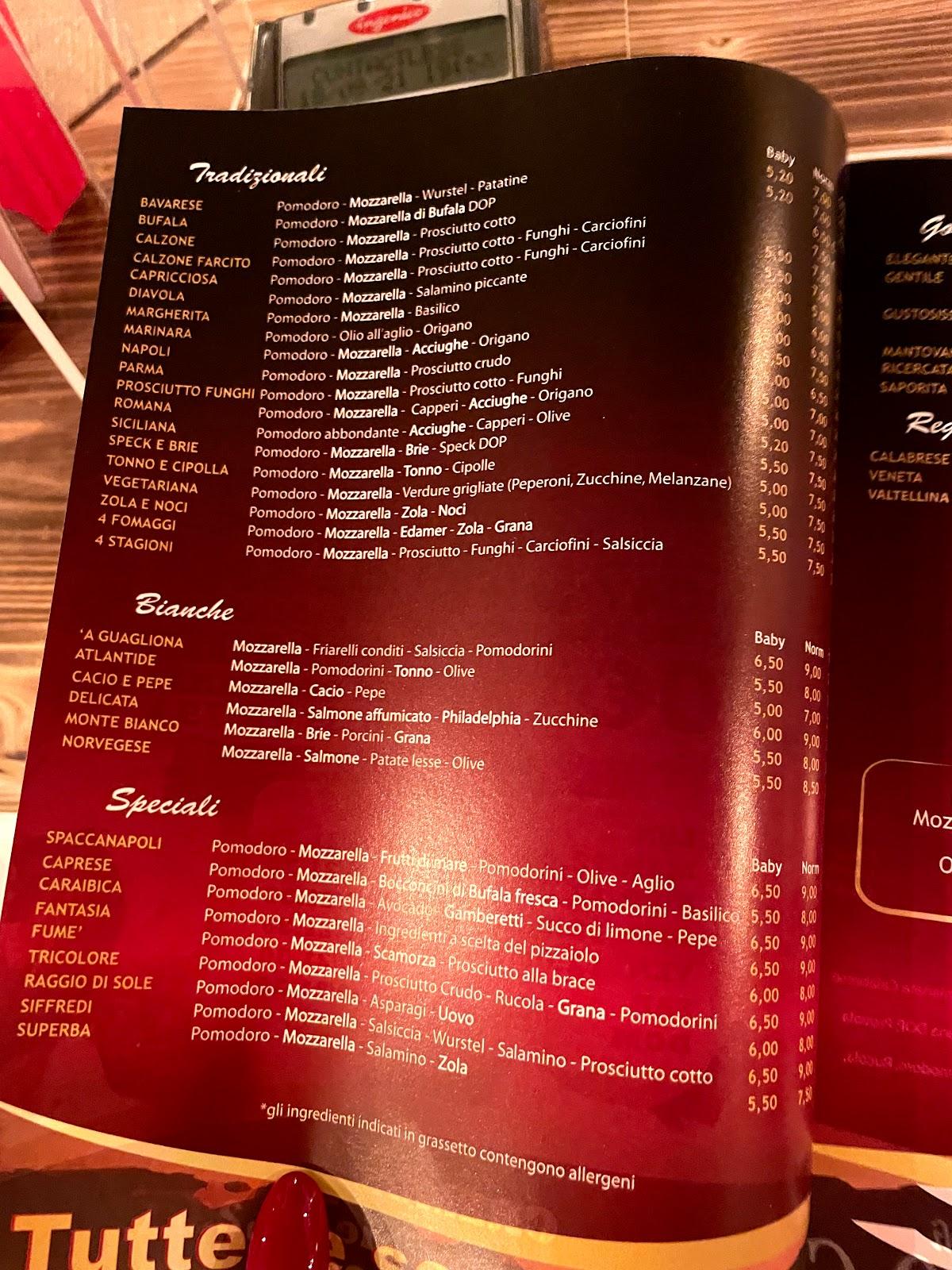 Carta de Spacca Napoli Bar / Pizzeria, Cremona