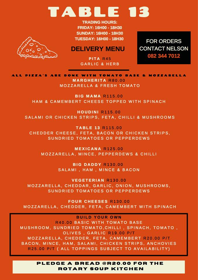 Menu at Table 13 restaurant, Stanford, 13 Queen Victoria St