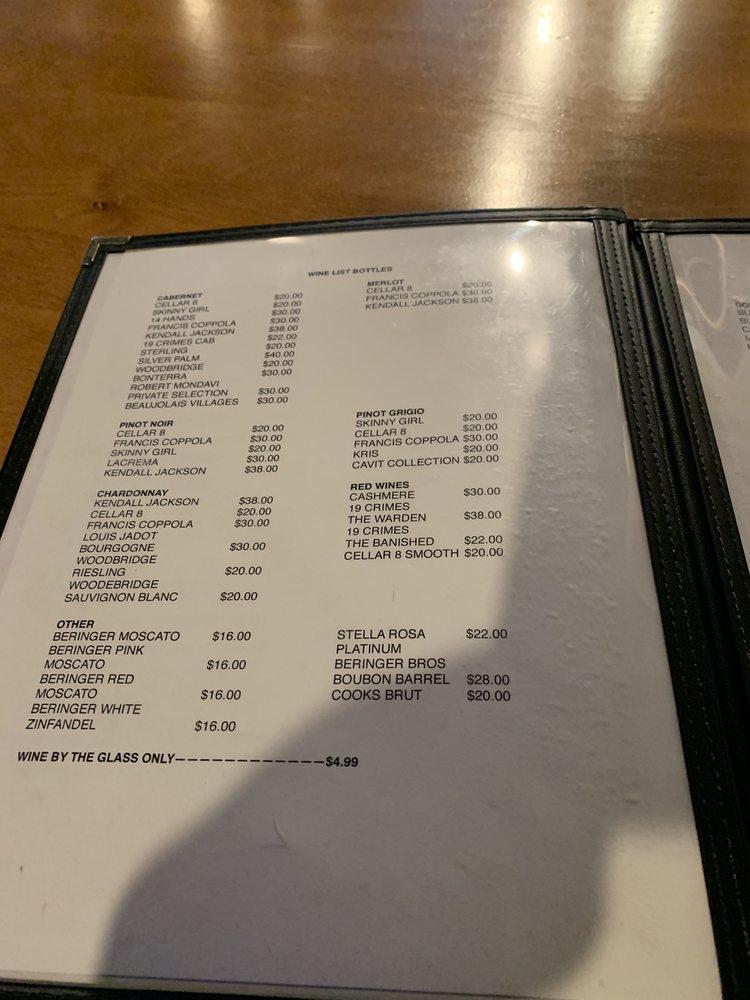 Menu at Taylor's steakhouse, Dumas