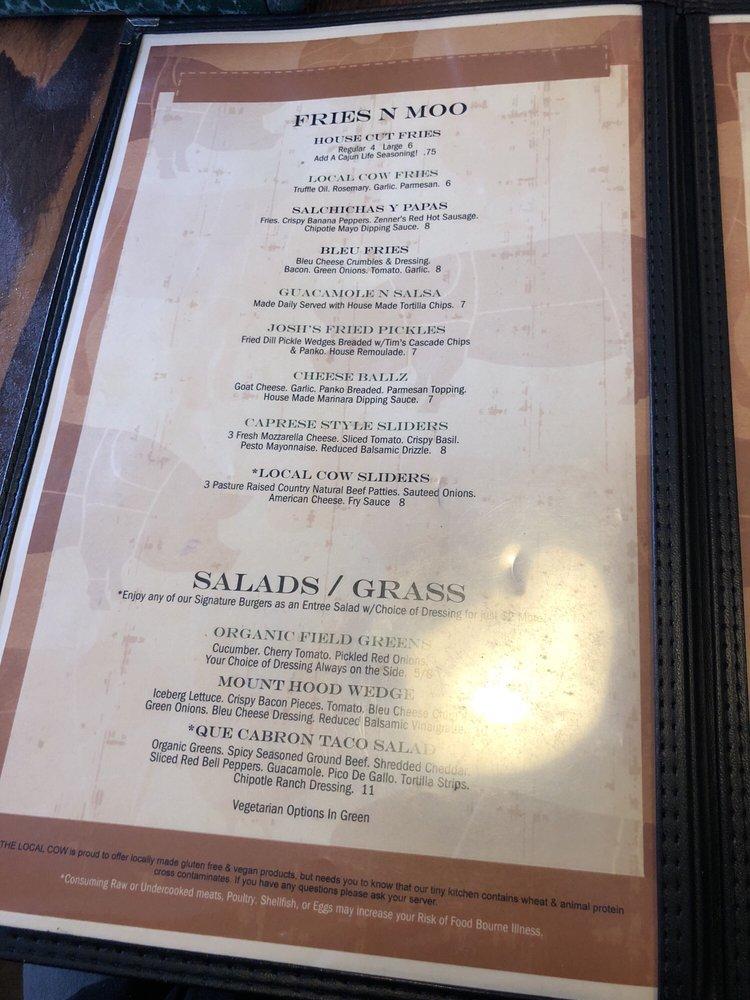 Menu at The Local Cow fast food, Gresham