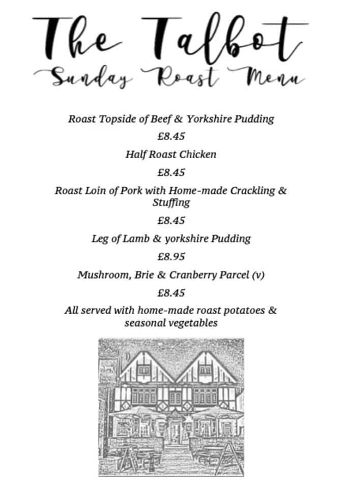 Menu at Talbot pub & bar, Nantwich