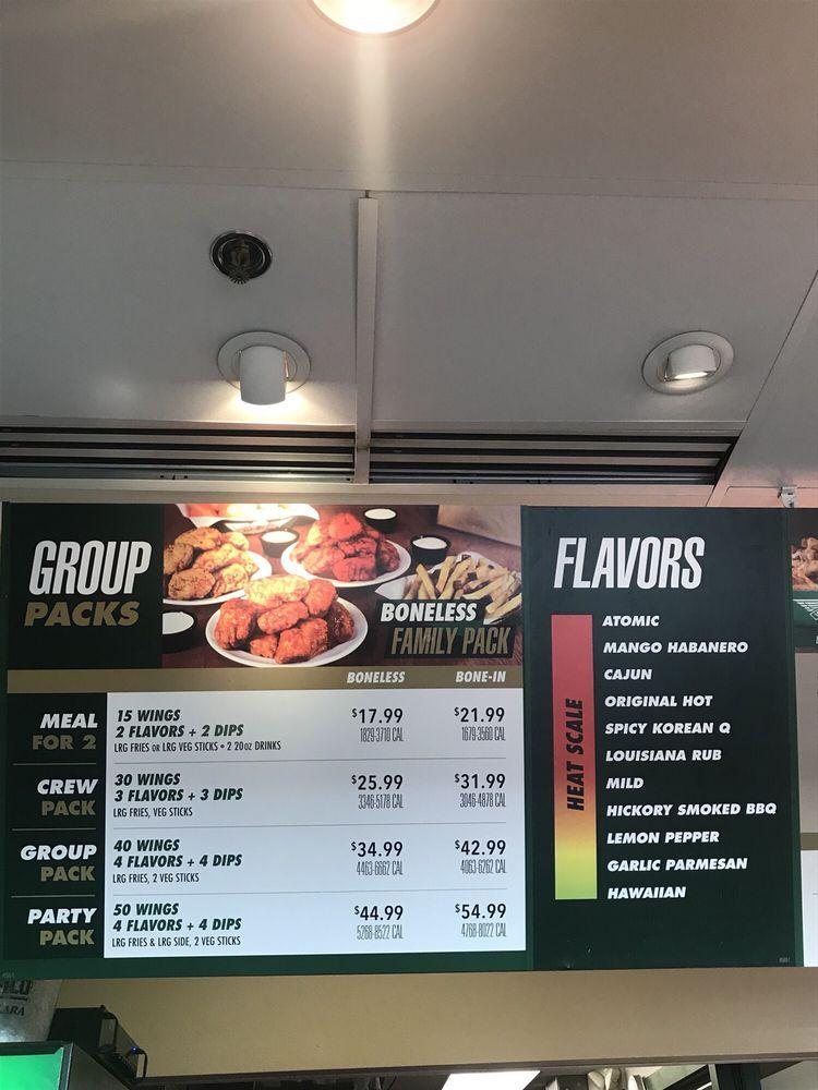 Menu at Wingstop restaurant, West Milwaukee, S