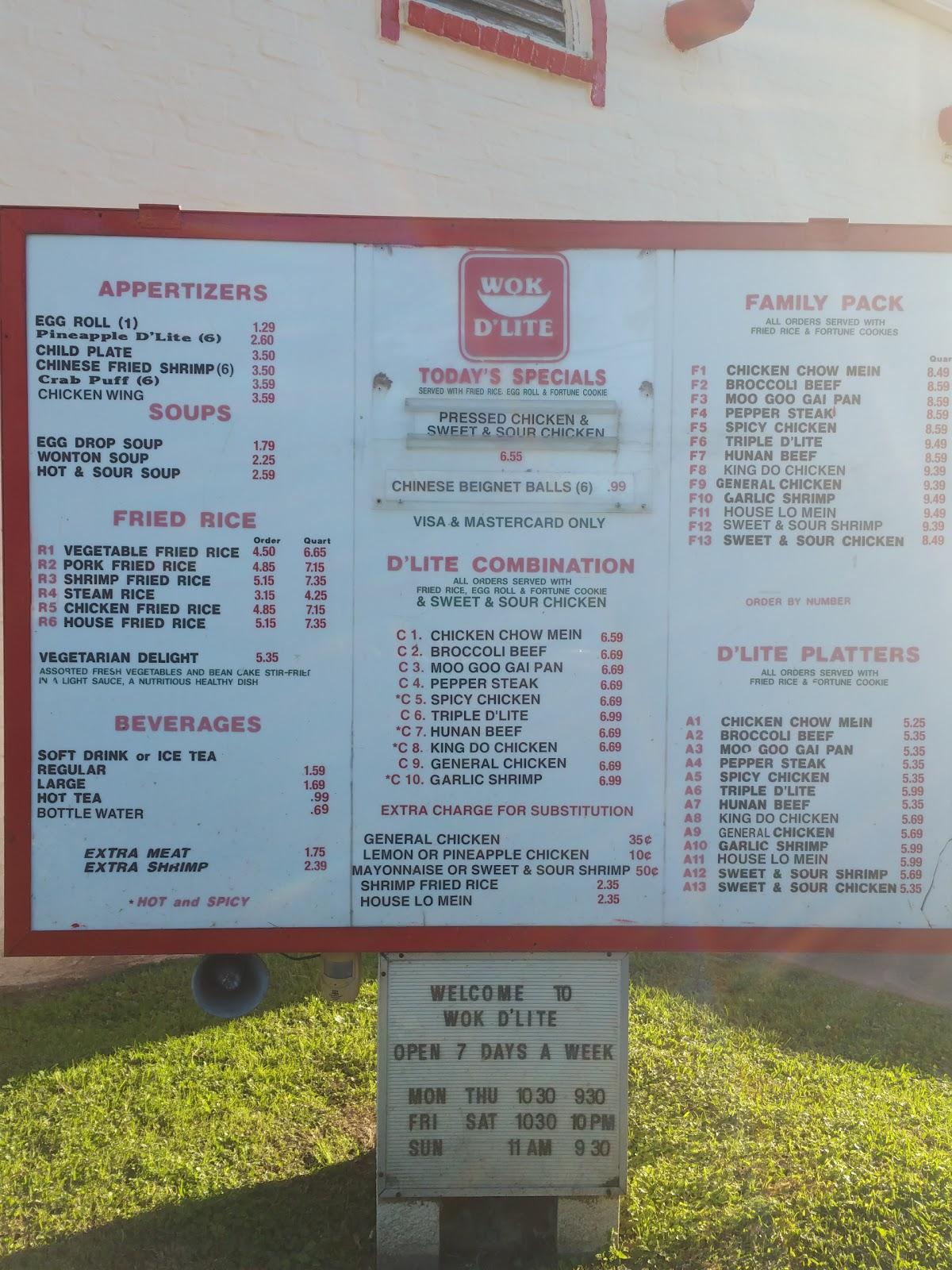 Menu at Wok D'Lite restaurant, Lake Charles
