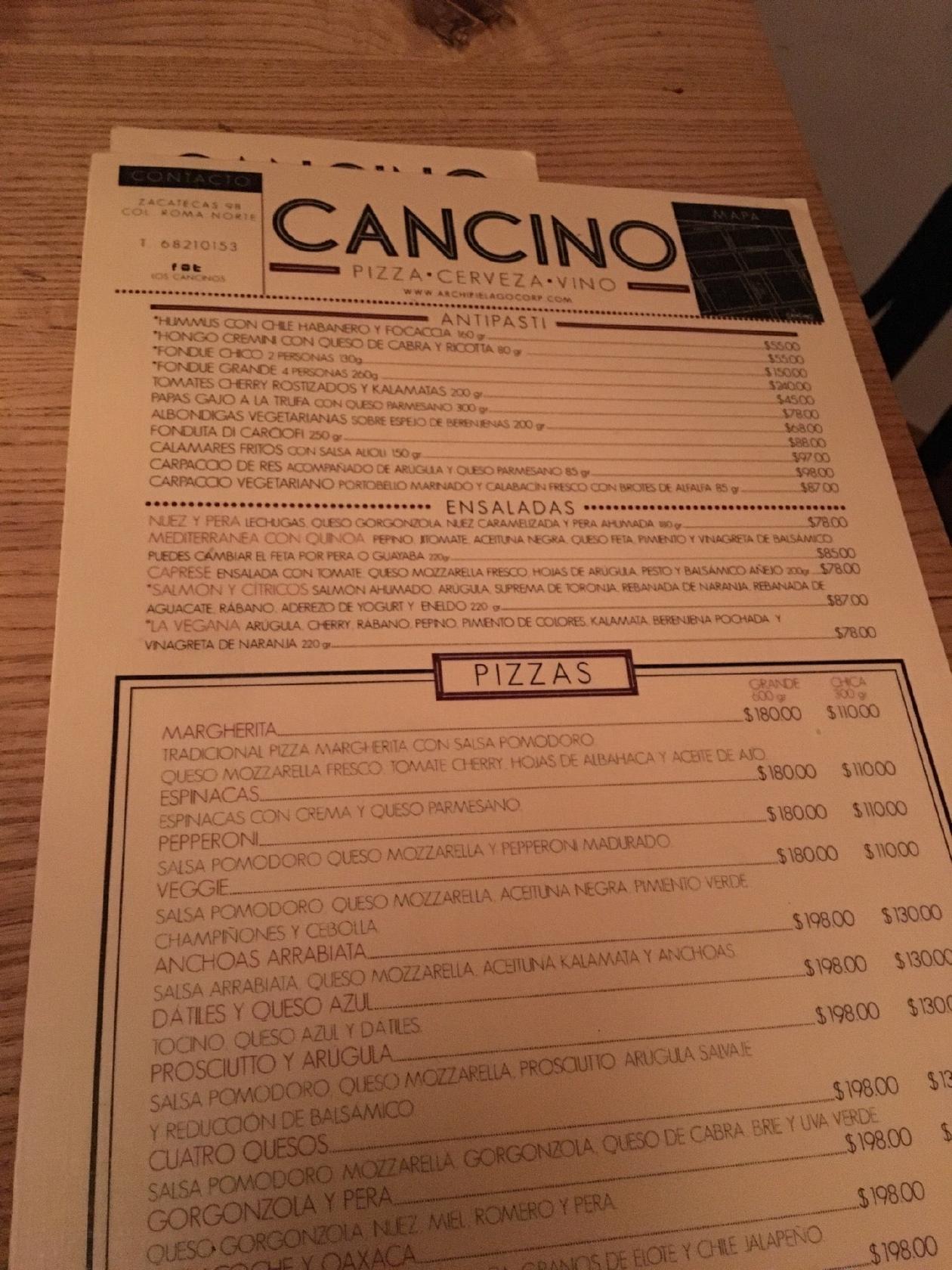 Carta de pizzería Cancino Cabrera, Ciudad López Mateos, Zacatecas 98