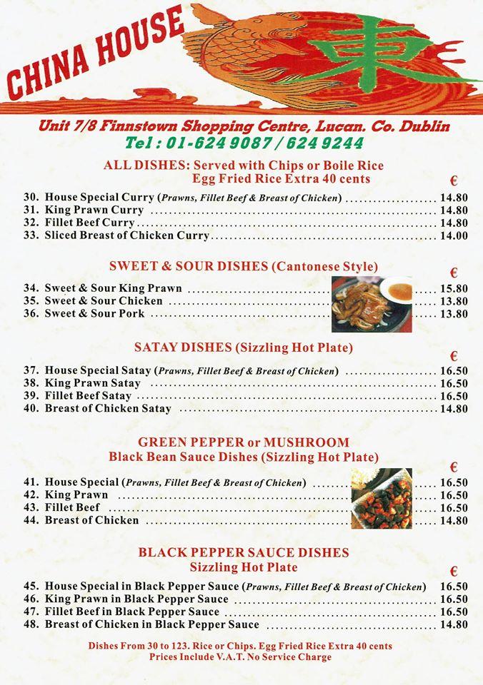 Menu at China House Restaurant, Lucan, 7-8
