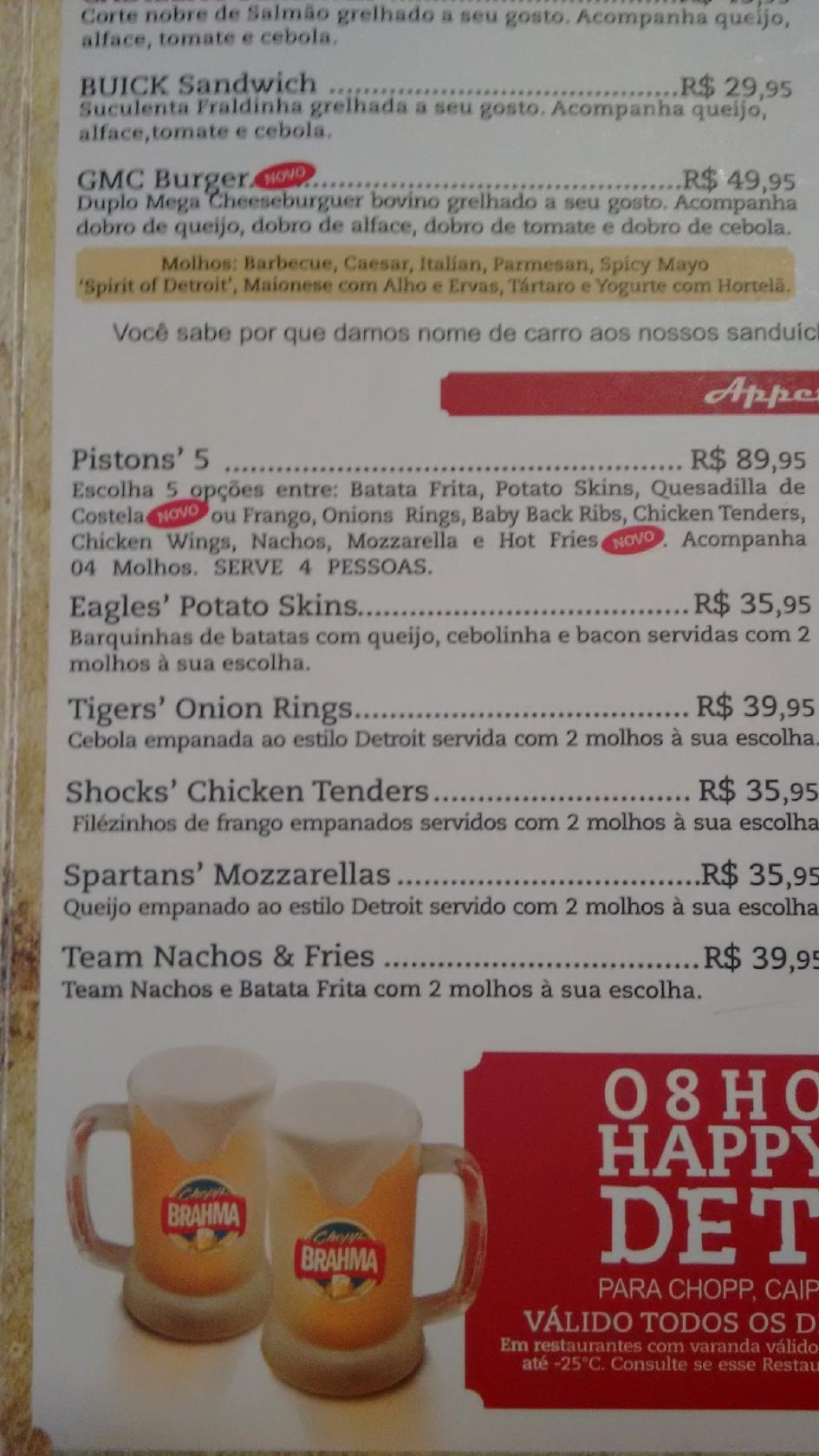 Menu at Detroit Steakhouse, Brasília, Shopping Pier 21
