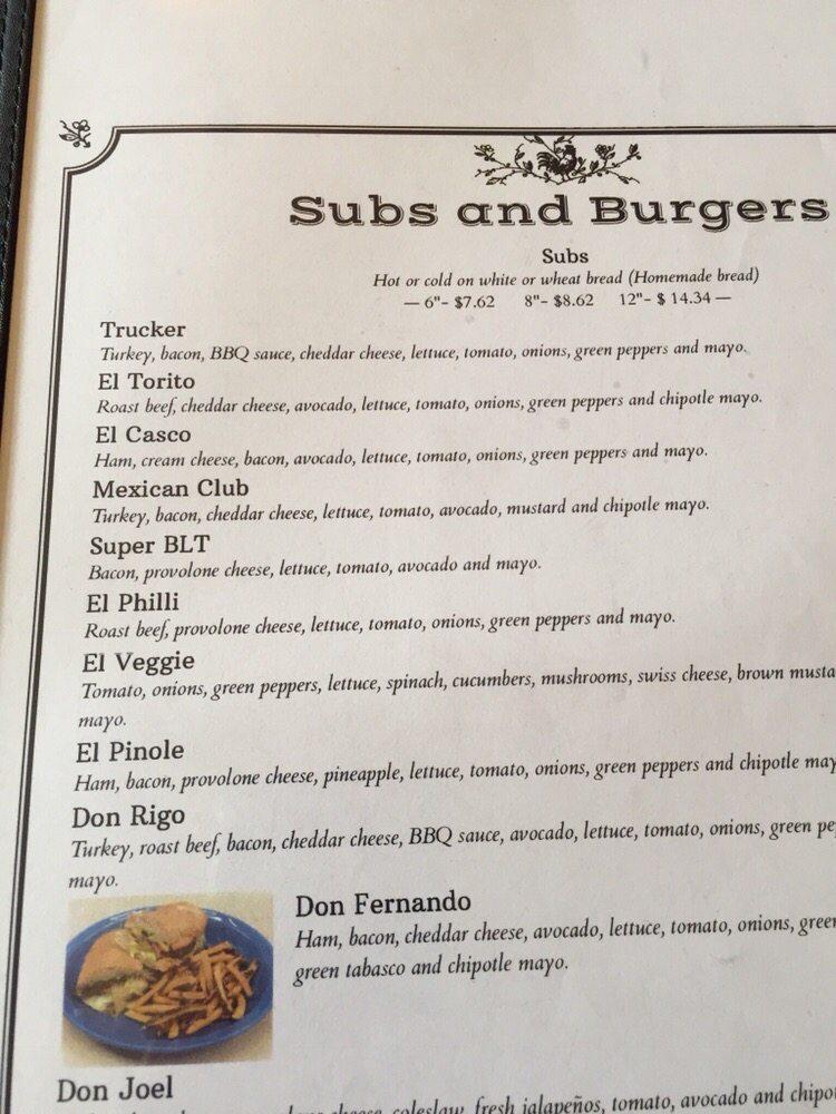 Menu at Los Cazadores restaurant, El Jebel
