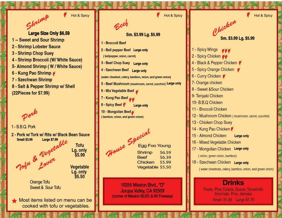 Menu at Mr You Chinese Food restaurant, Riverside, Mission Boulevard