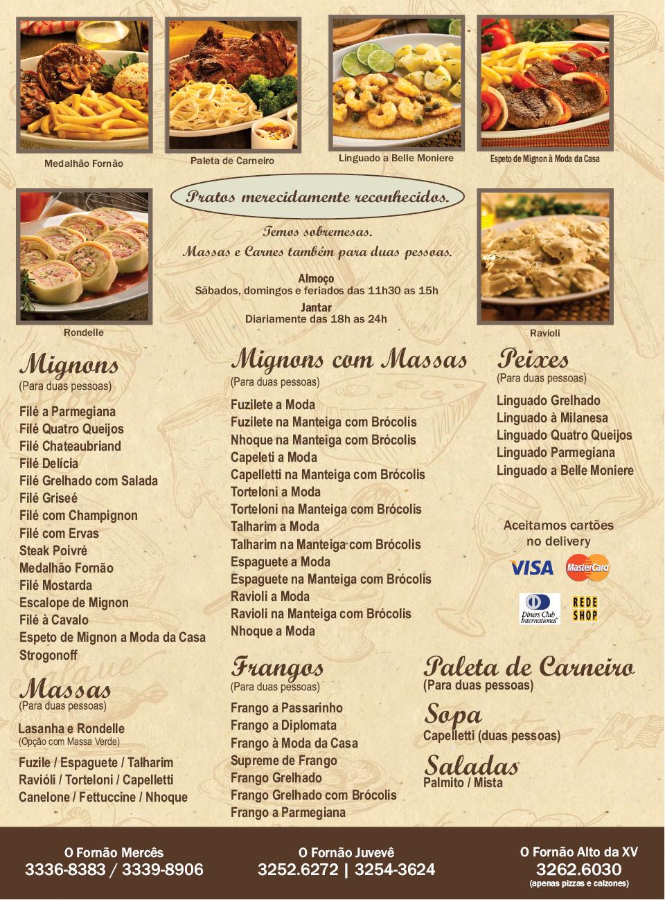 Carta de pizzería O Fornão, Curitiba, Av. Manoel Ribas