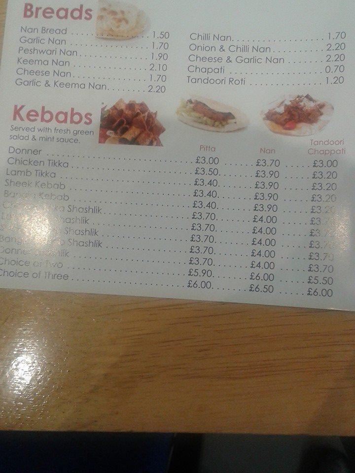 Menu at Shah Of Denton restaurant, Manchester