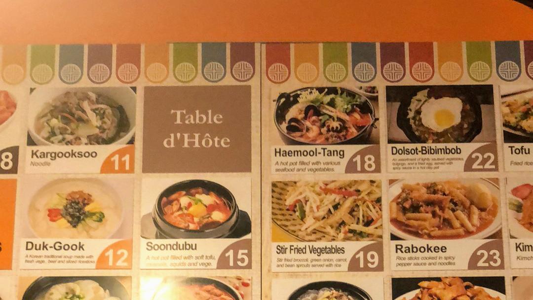 Menu at Sodam restaurant, Rochester