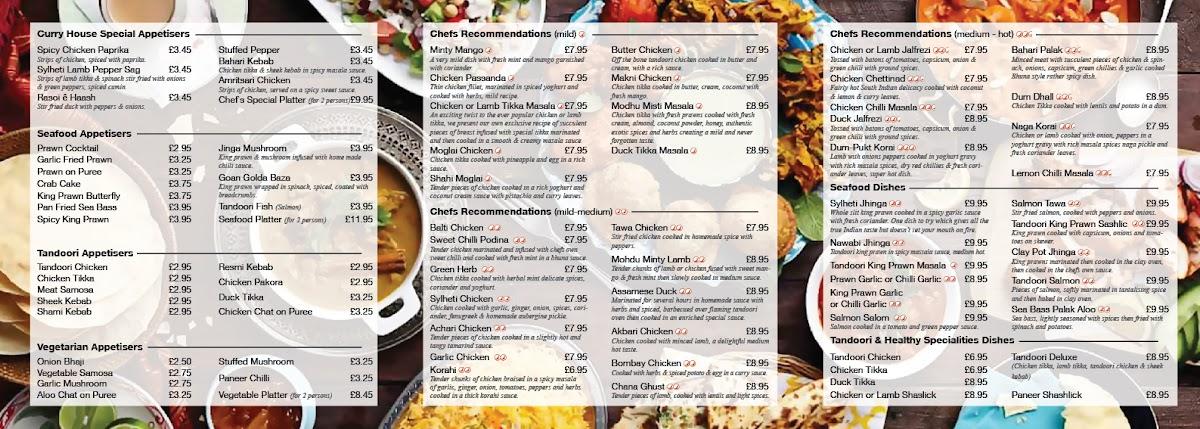 Menu at The Curry House restaurant, Shrewsbury