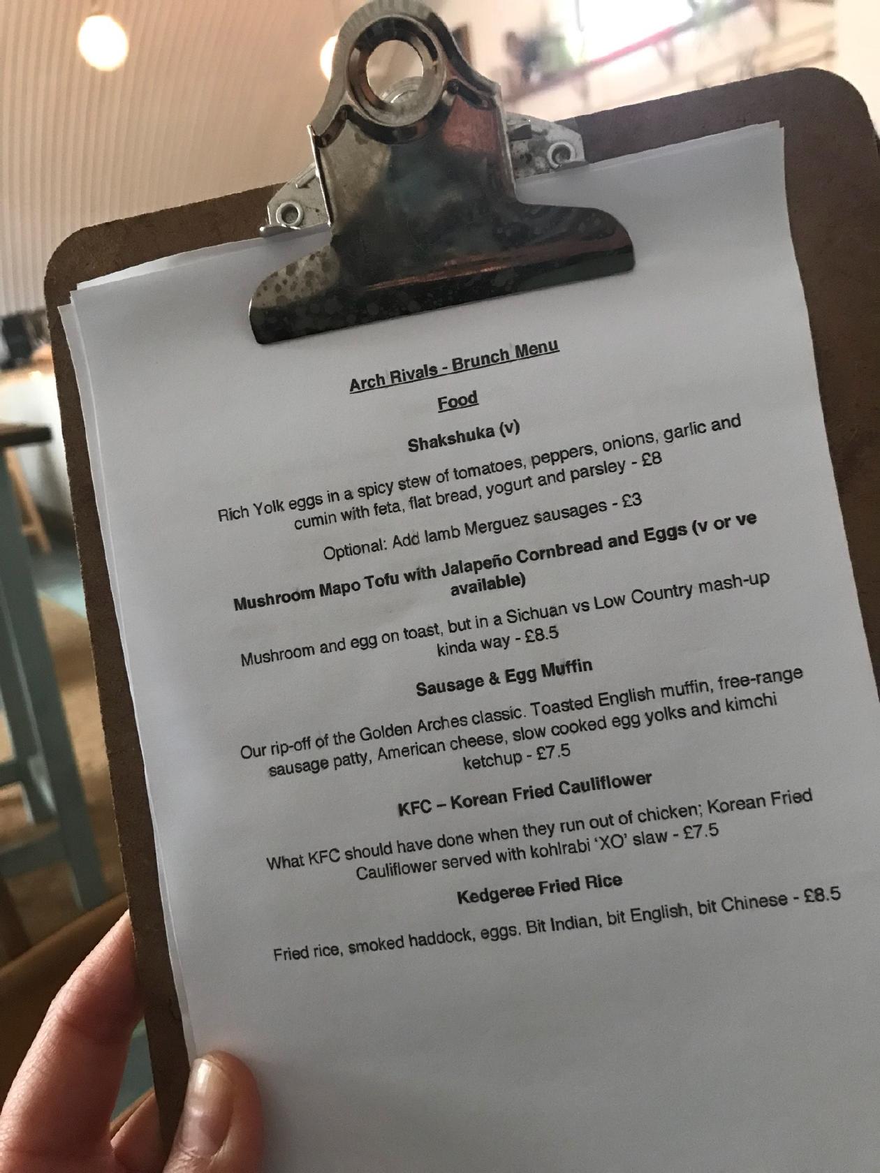 Menu at Arch Rivals pub & bar, London