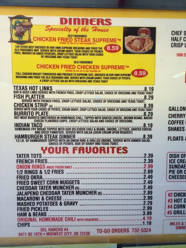 Menu at Del Rancho fast food, Midwest City, NE 10th St