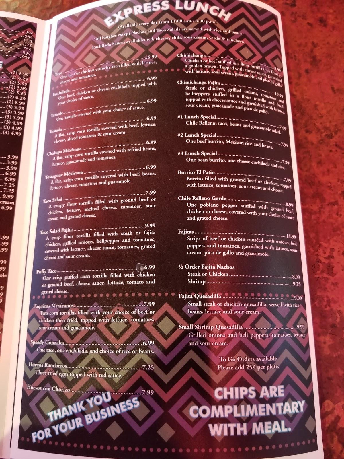 Menu at El Patio Mexican Restaurant, Shreveport, Forbing Rd