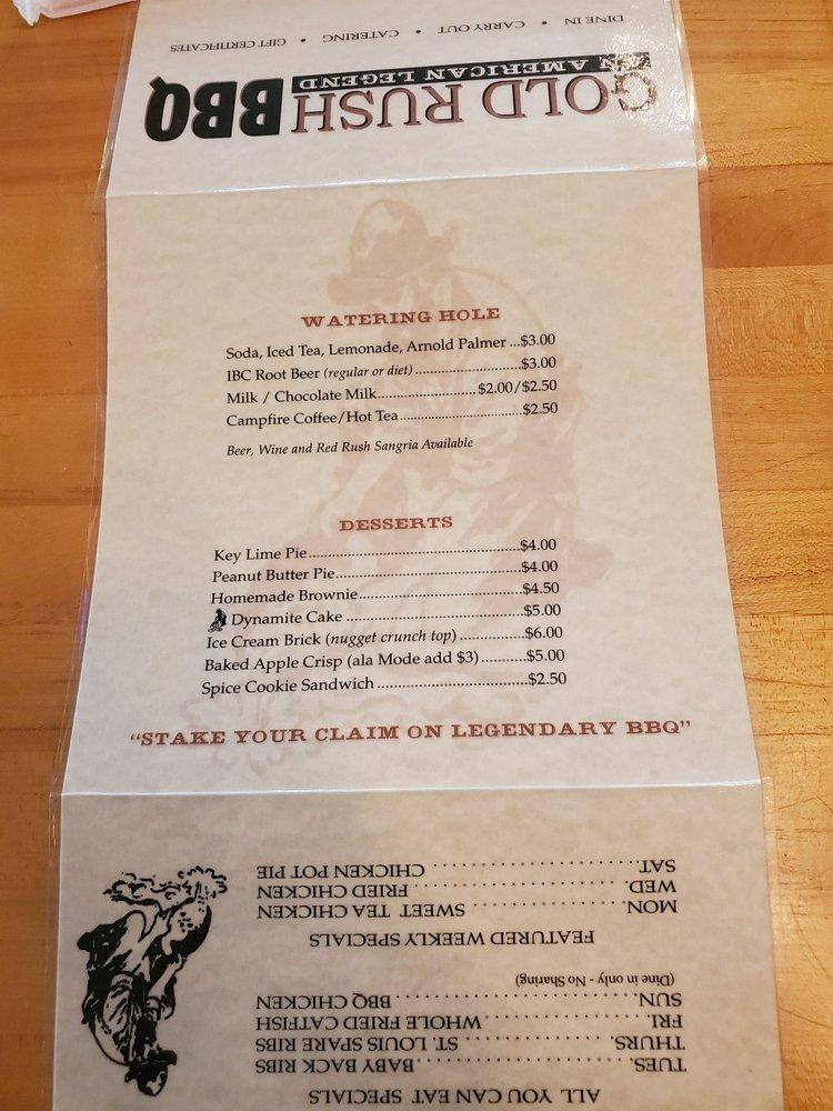 Menu at Gold Rush BBQ, Venice, 661 S Tamiami Trail