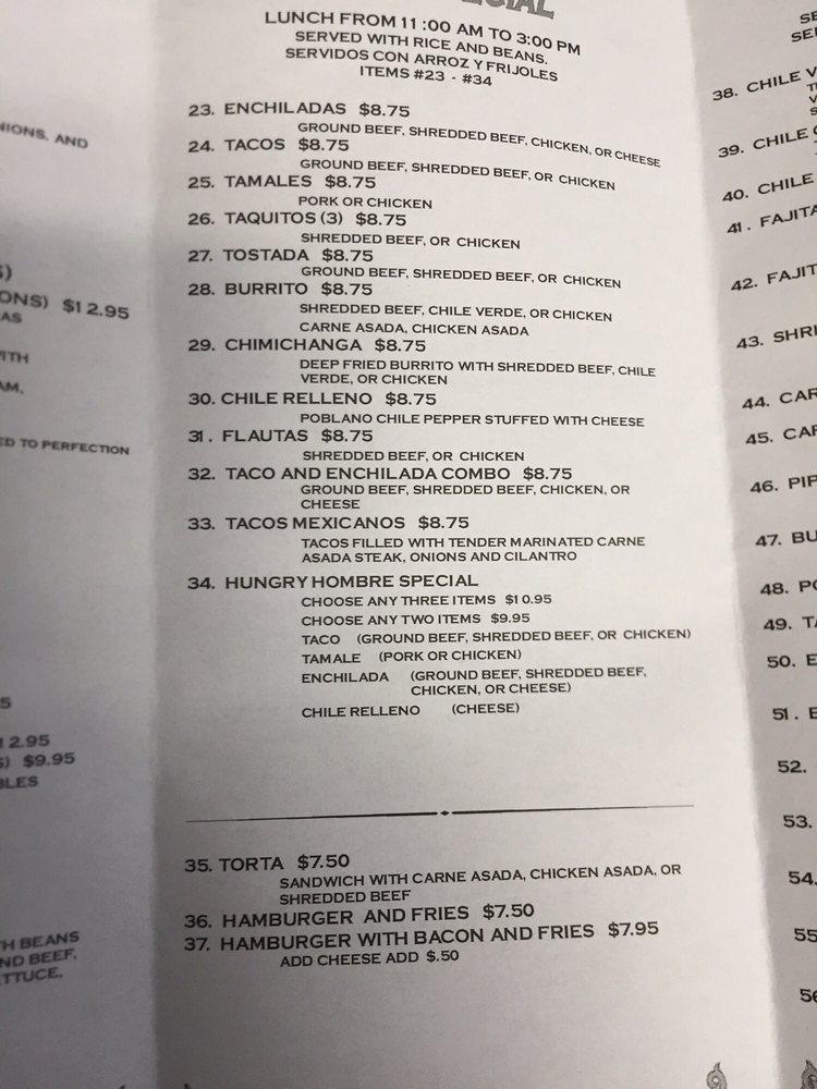 Menu at Loma Linda restaurant, Bakersfield
