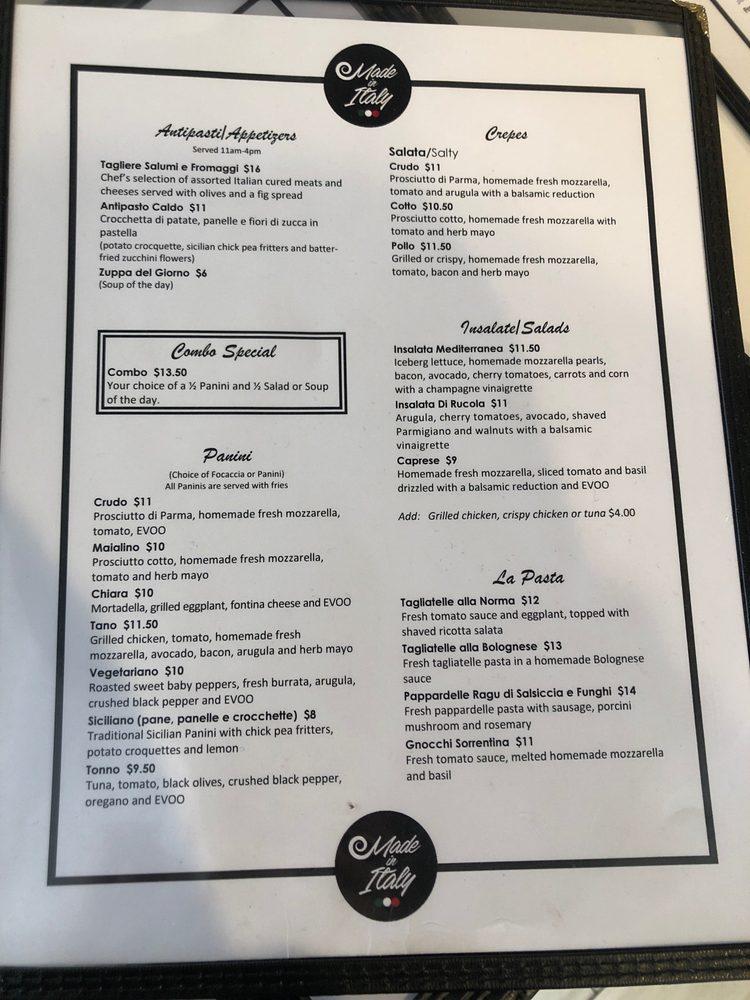 Menu at Made In Italy Ristorante restaurant, Totowa