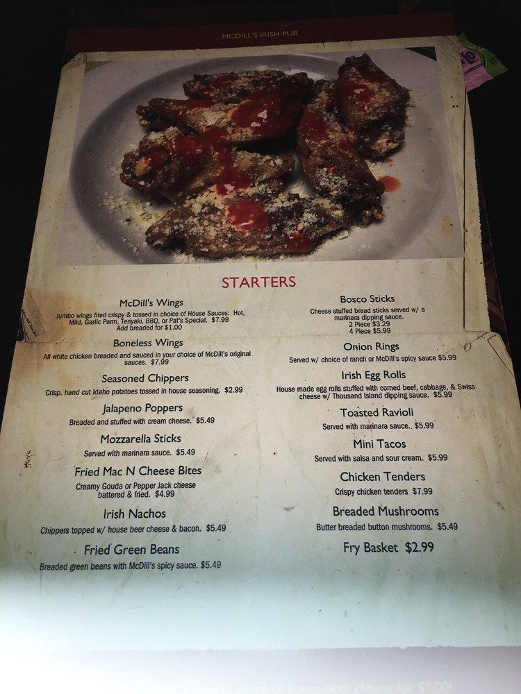 Menu at McDill's Irish Pub, Collinsville
