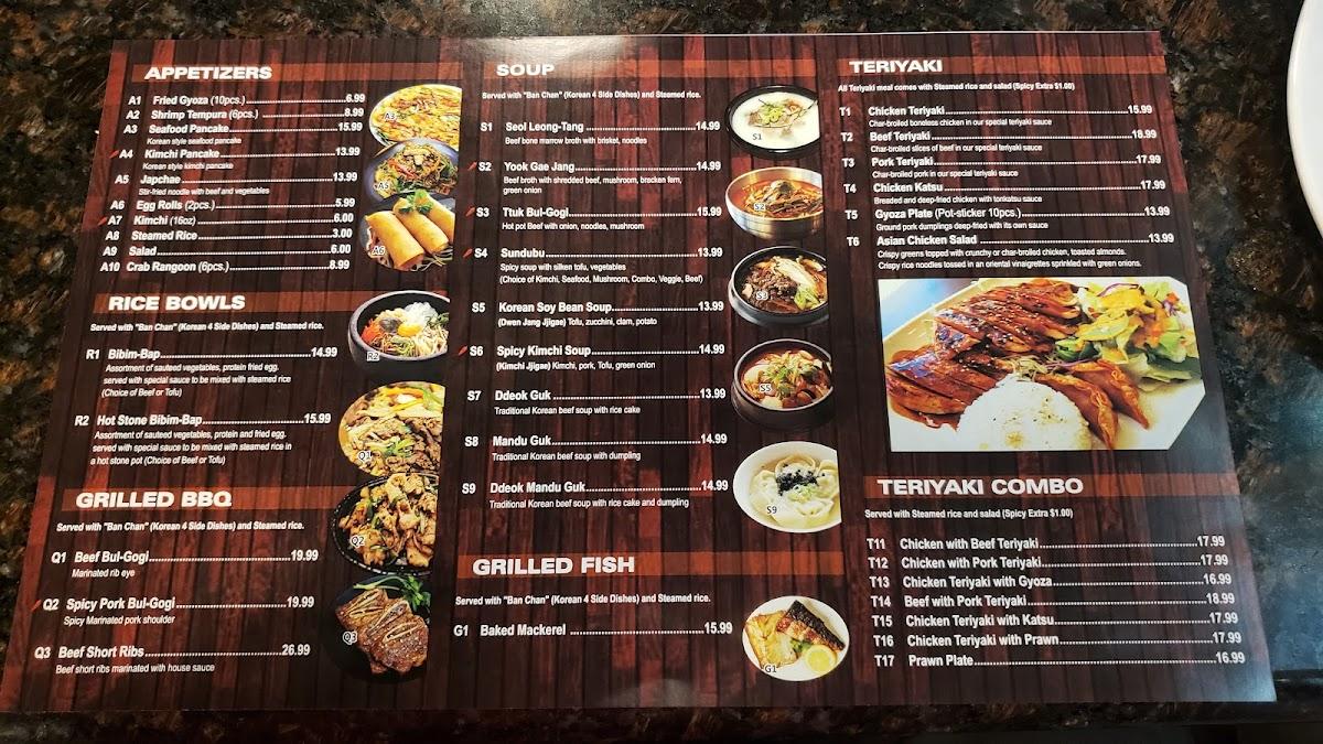 Menu at Pyung Chang Korean BBQ, Mount Vernon