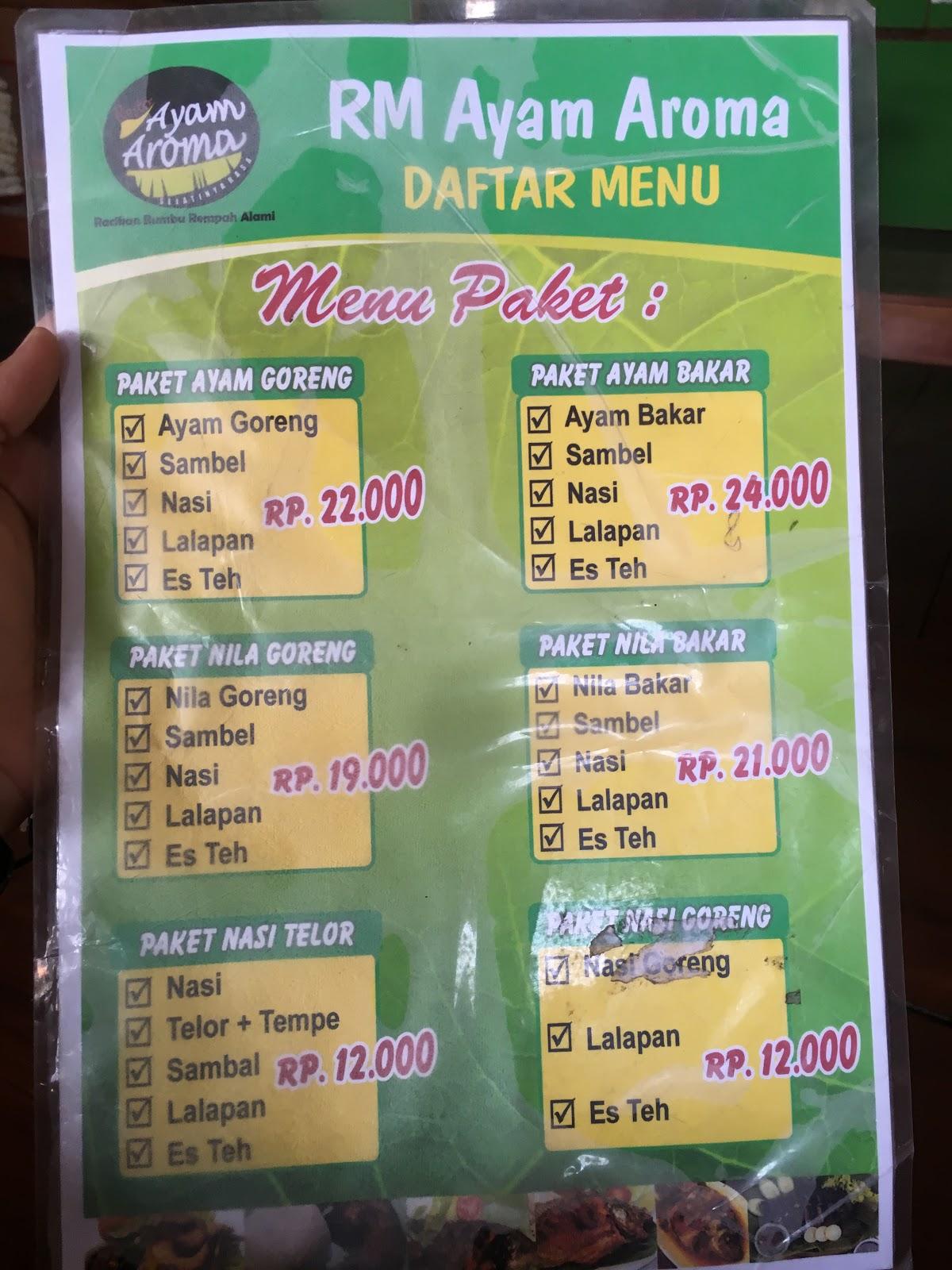 Menu at RM Ayam Aroma restaurant, Trucuk