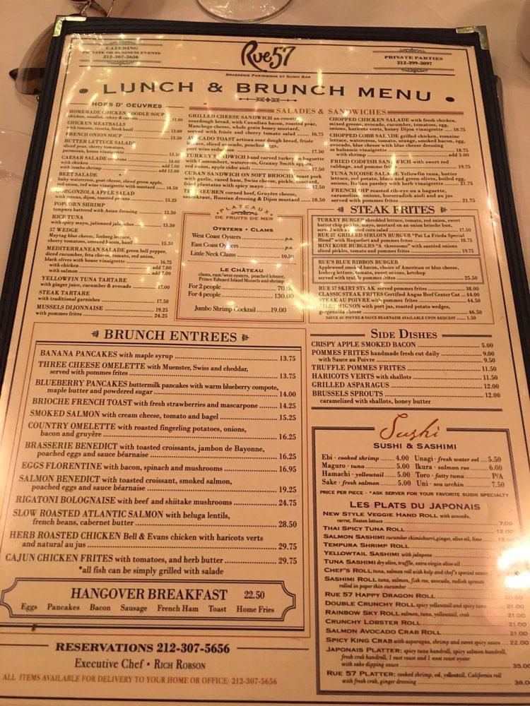Menu at Rue 57 restaurant, West New York
