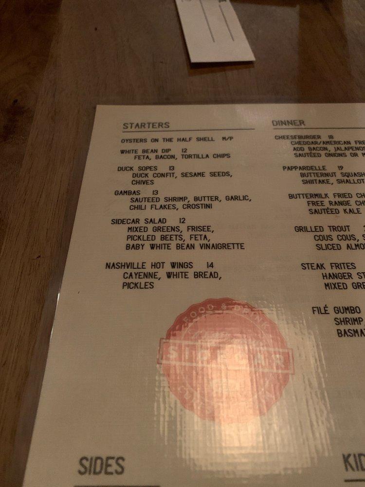 Menu at Sidecar pub & bar, New York City, 560 5th Ave