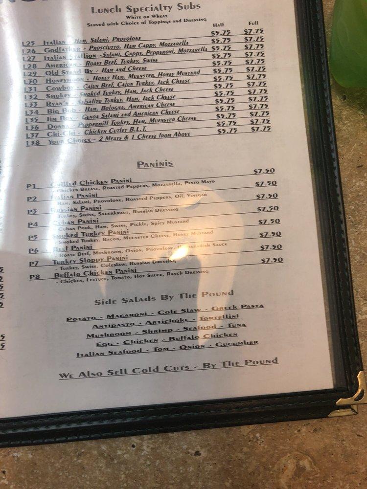 Menu at Ryan's Deli Cafe, Myrtle Beach