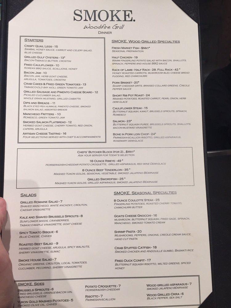 Menu at SMOKE Woodfire Grill restaurant, Owasso