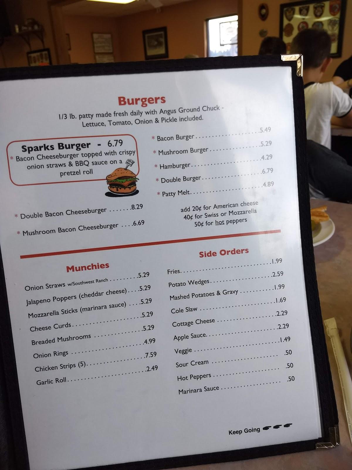 Menu at Sparks Grill restaurant, Montello