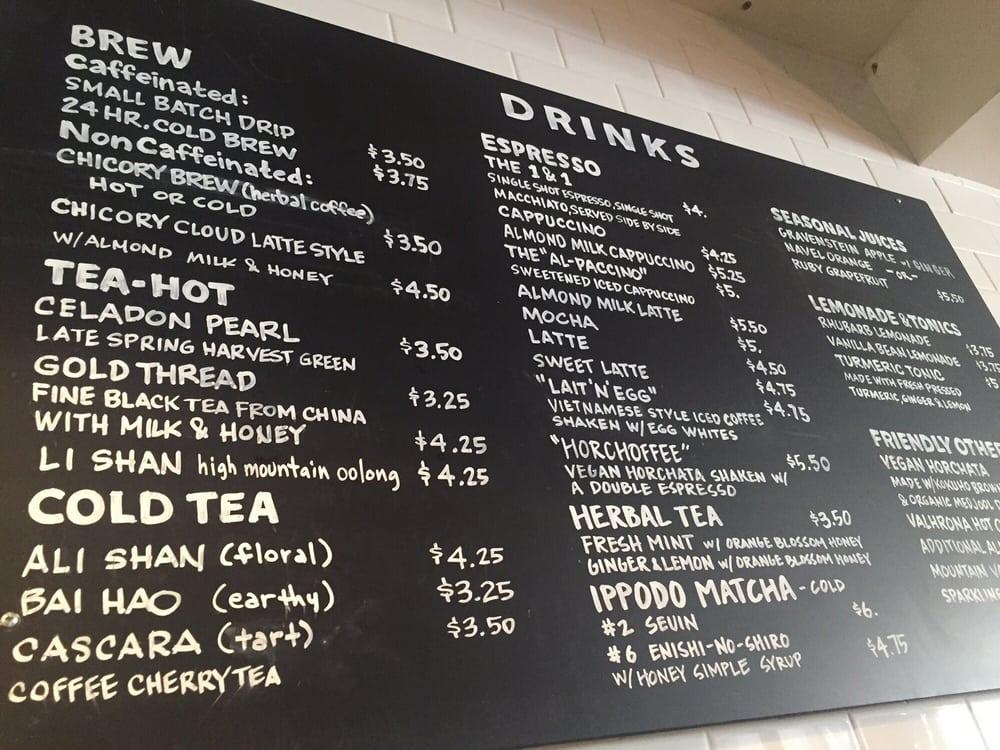 Menu at Sqirl cafe, Los Angeles