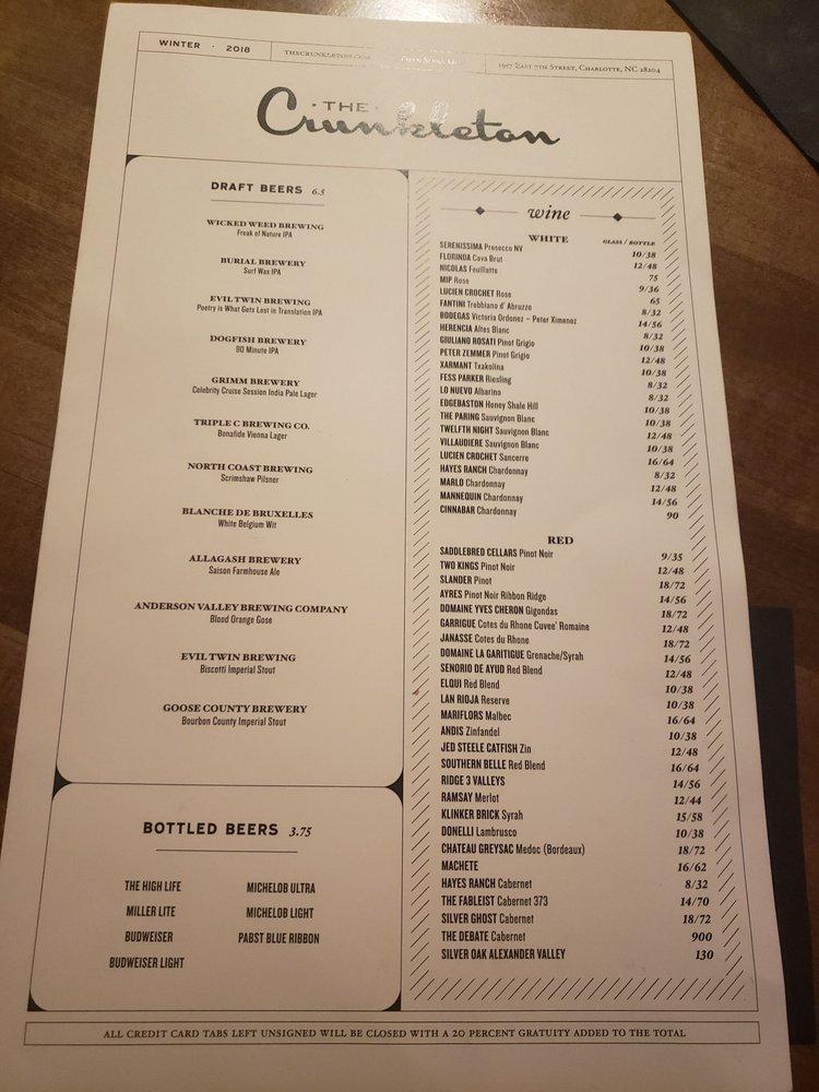 Menu at The Crunkleton pub & bar, Charlotte