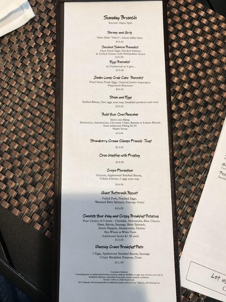 Menu at The Dancing Crane steakhouse, Palm Beach Gardens