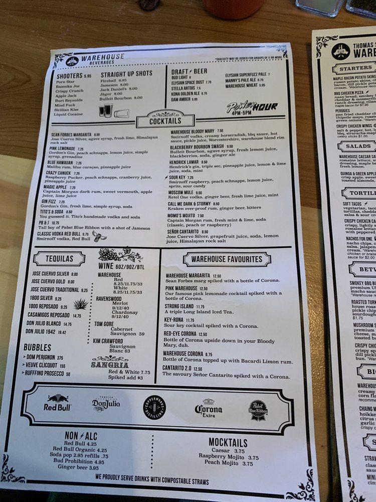 Menu at Thomas Street Warehouse pub & bar, Seattle