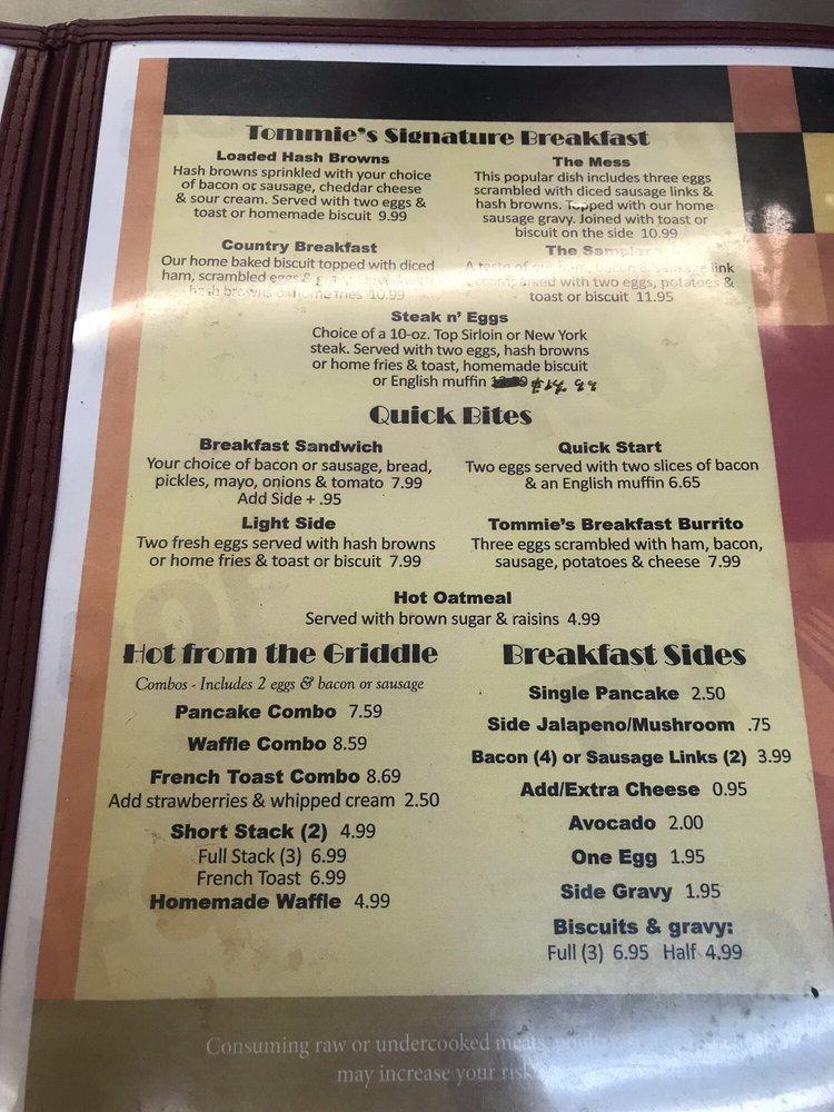 Menu at Tommie's Castaic Cafe, Castaic