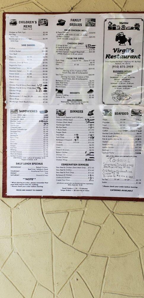 Menu at Virgil's Drive-In Restaurant, Raeford