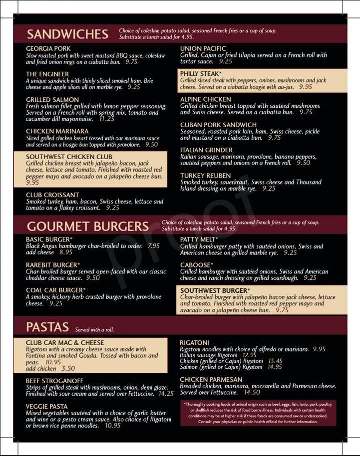 Menu at Club Car Restaurant & Lounge- Clive, Clive