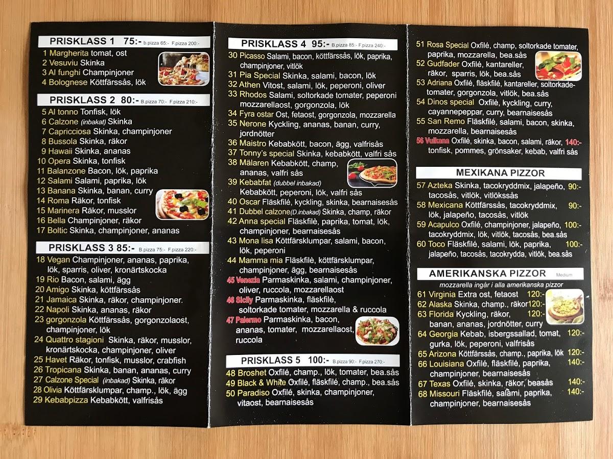 Menu at Dinos Pizzeria, Västerås