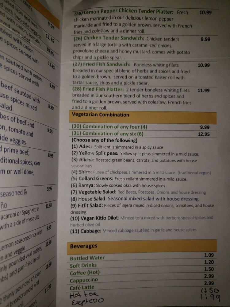 Menu at Eden's Kitchen restaurant, Washington