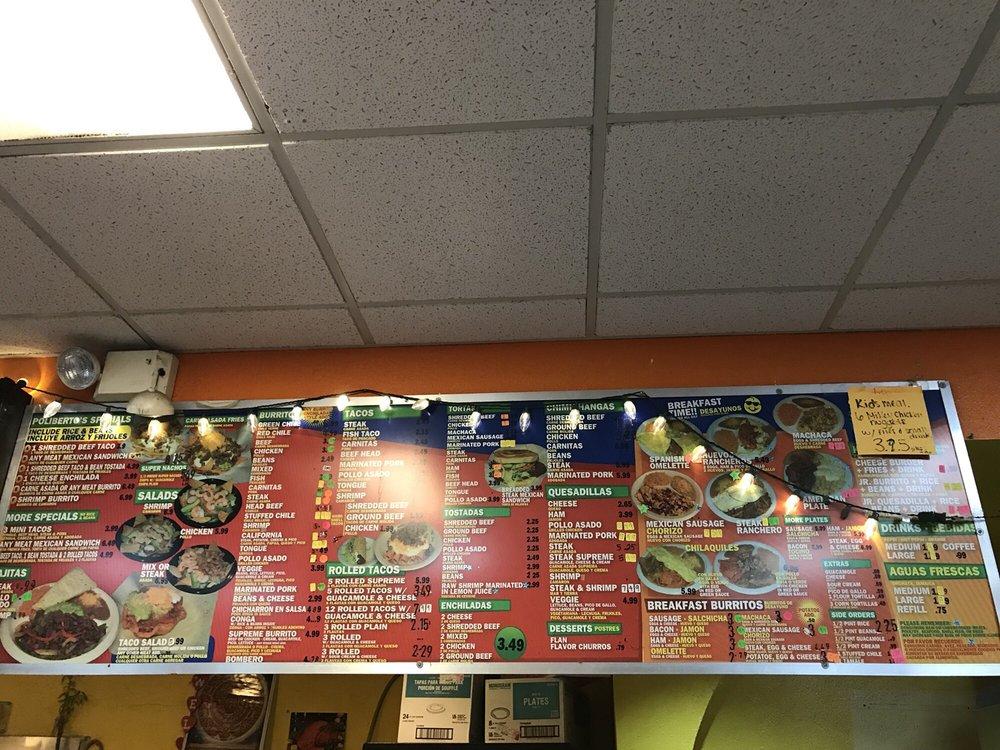 Menu at Poliberto’s restaurant, Tempe, W Baseline Rd