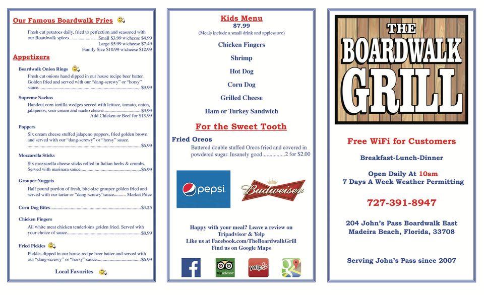 Menu at The Boardwalk Grill restaurant, Madeira Beach, 204 johns pass ...
